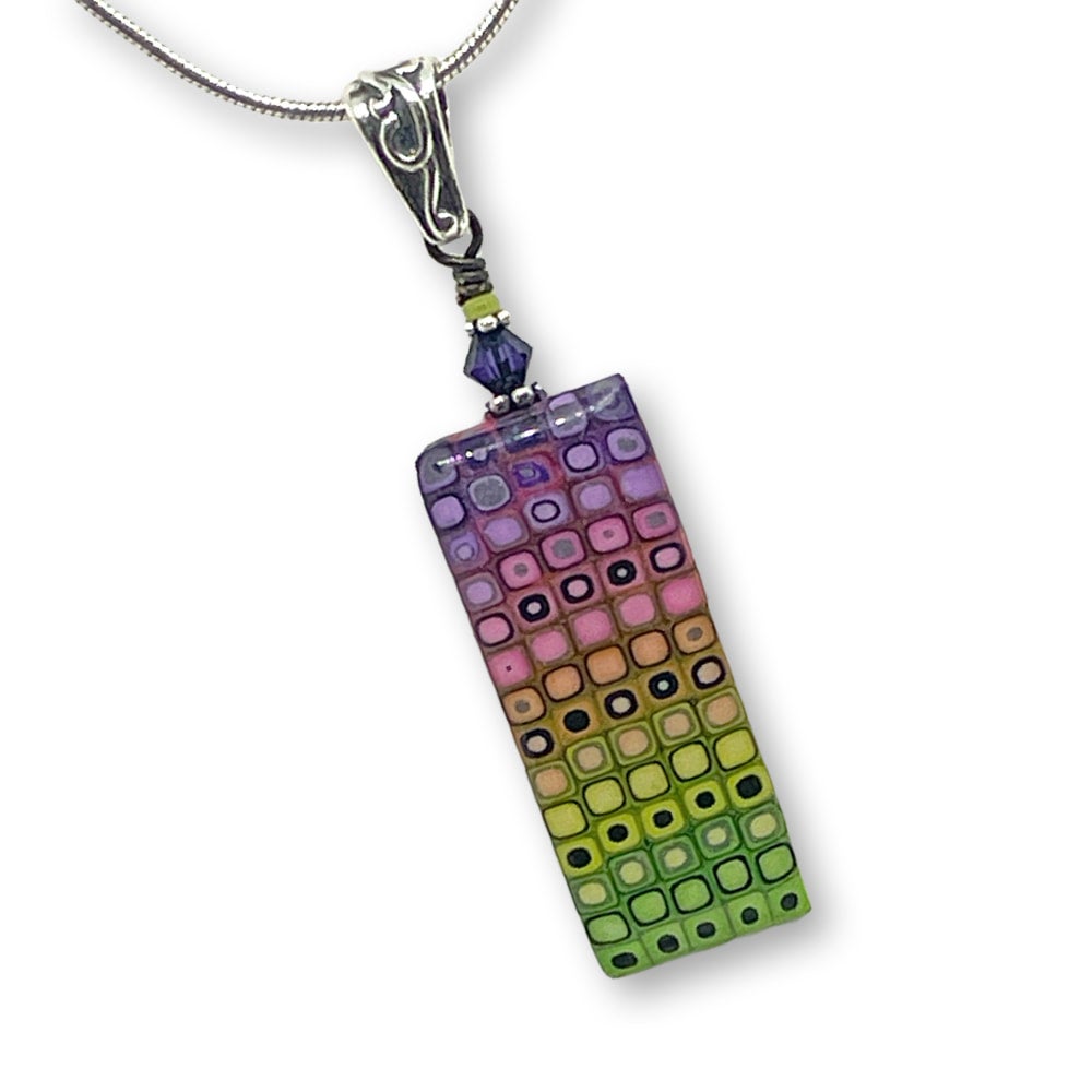 Pixelated Kiwi Berry Pendant – Colorful Gradient Polymer Clay Jewelry ...