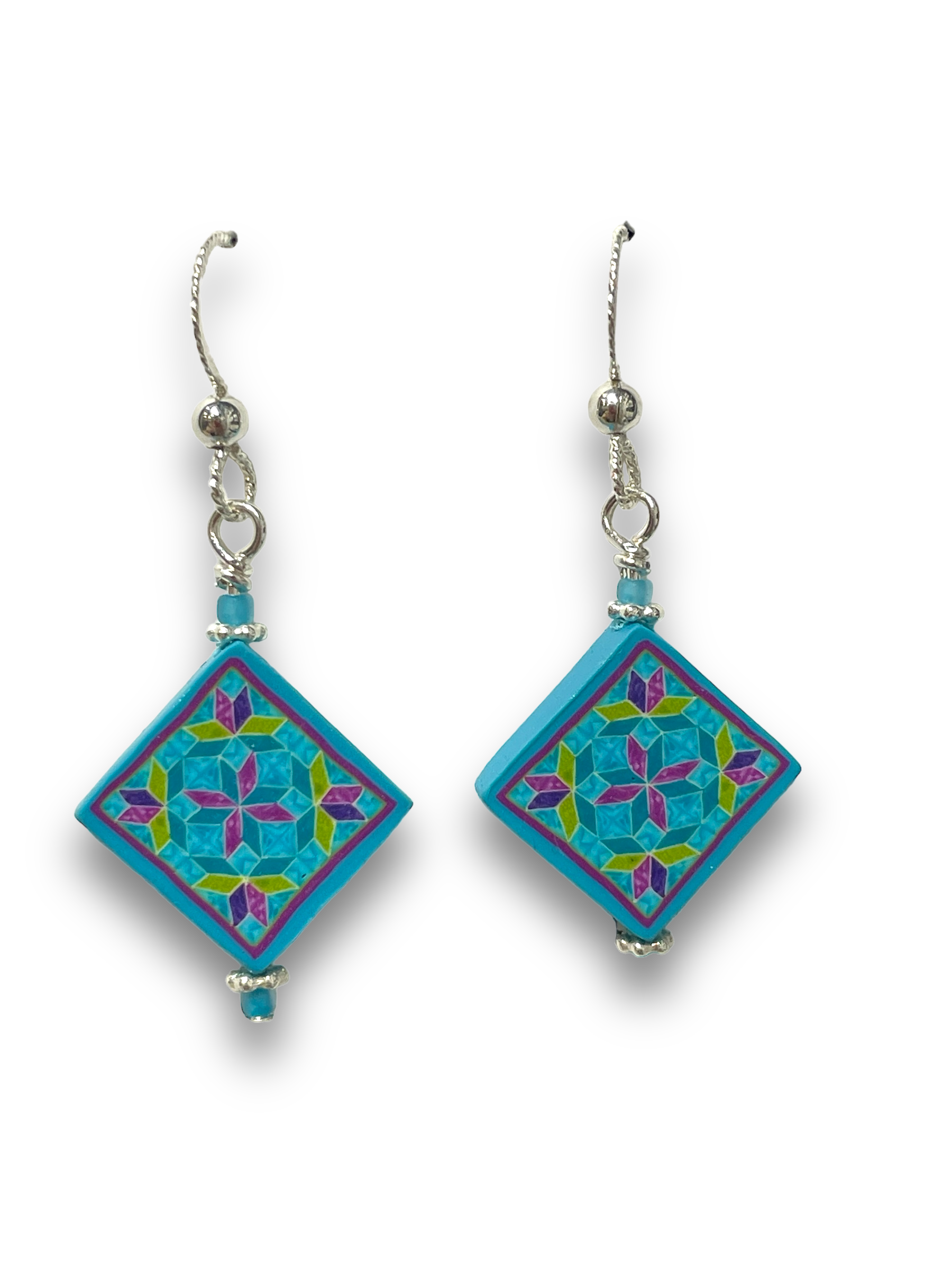 Turquoise Star Quilt Block Jewelry, Earrings, Pendant, Brooch, Gift ...
